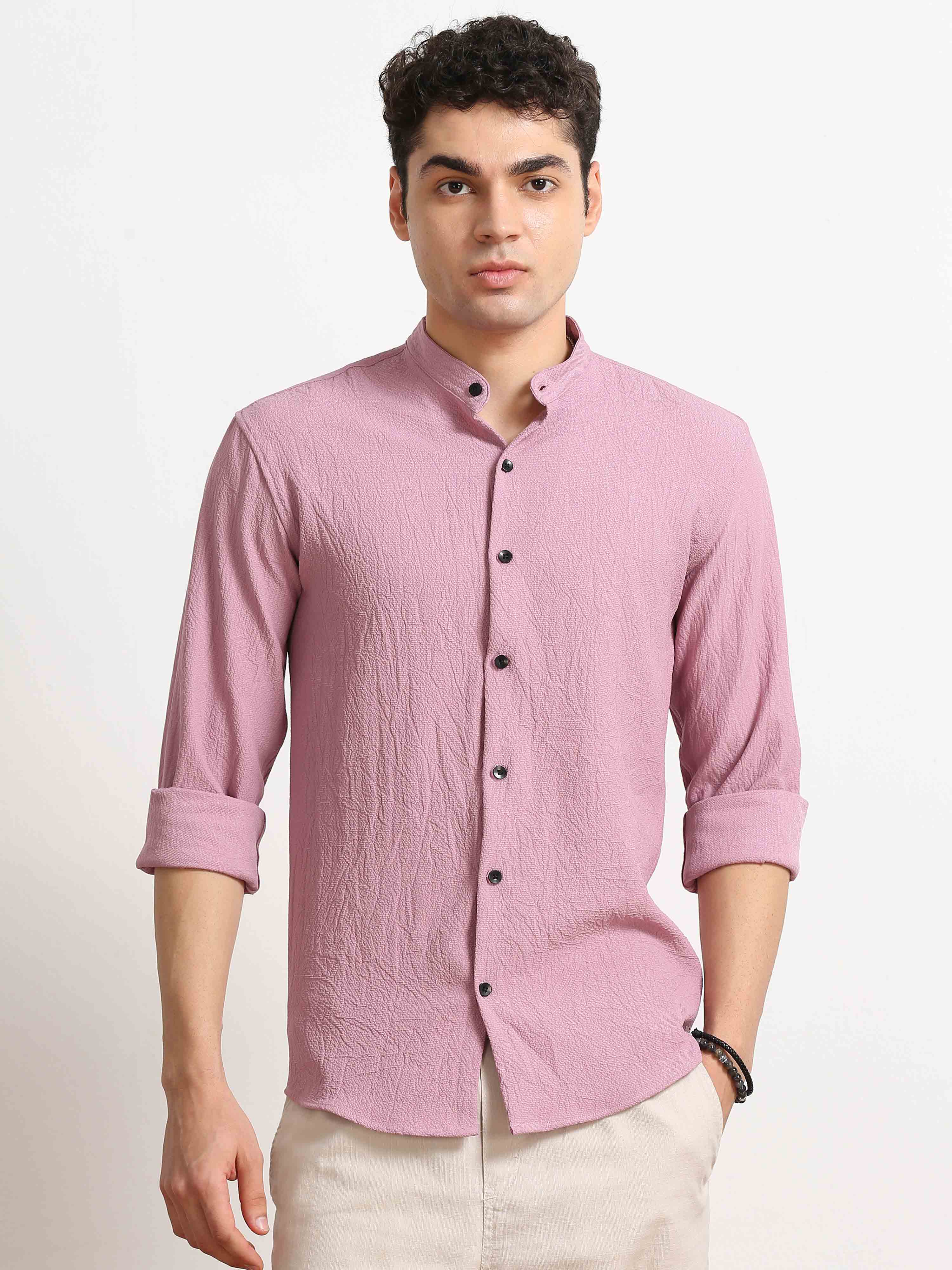 Shop Textured Solid Pink Shirt for Men at Great Price