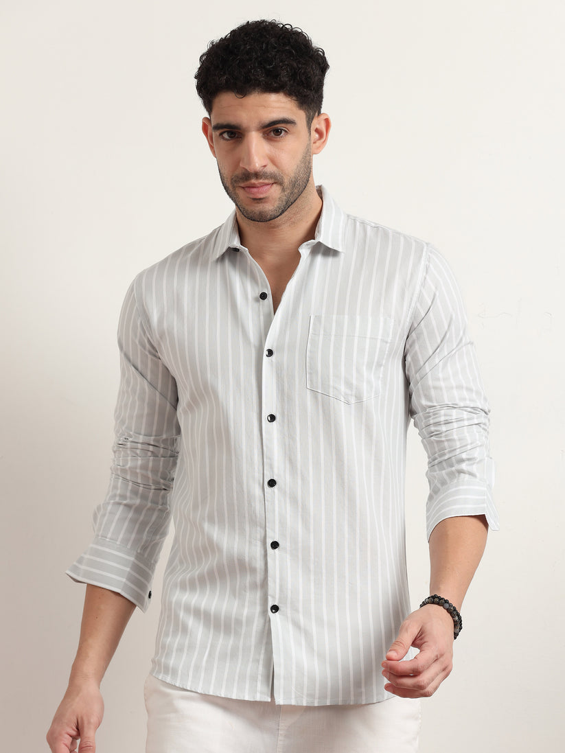 Buy Trendy Light Grey Striped Shirt For Men Online In India