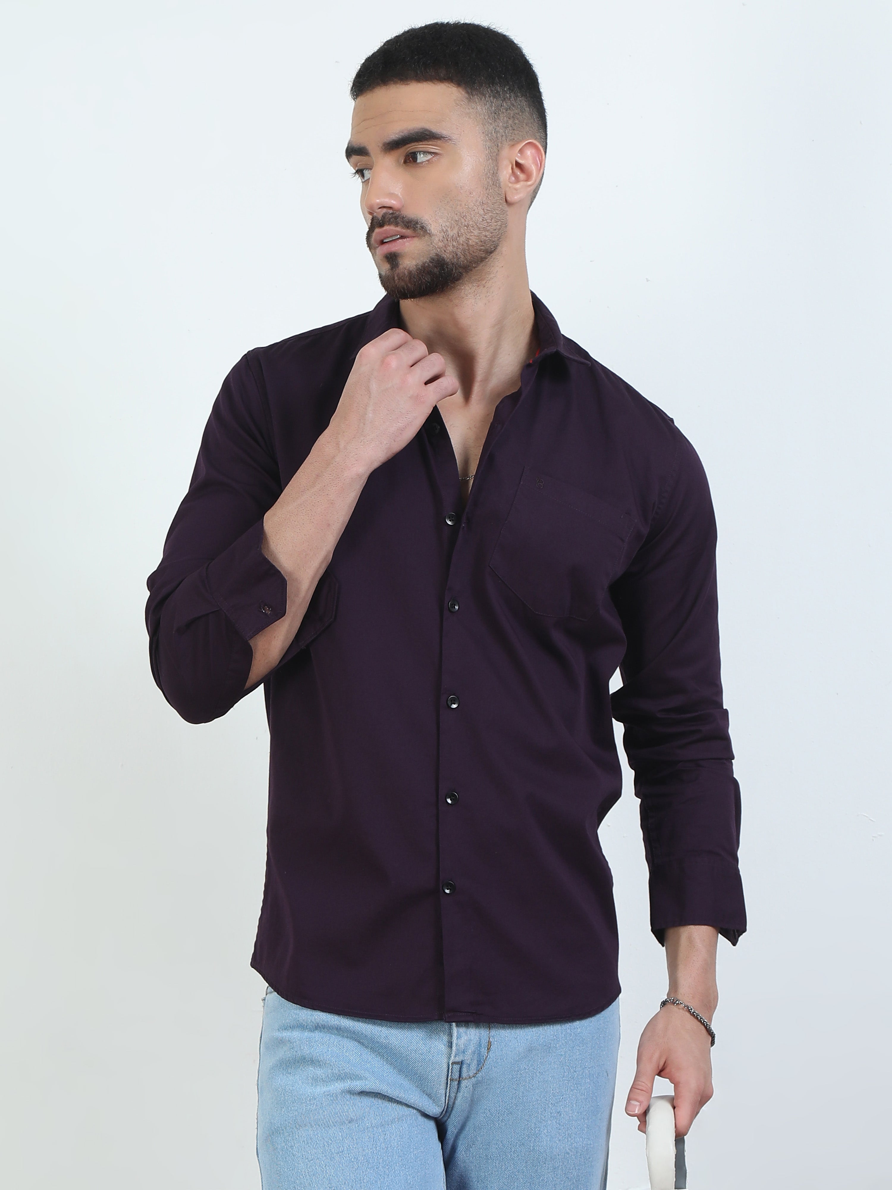 Shop Stylish Pure Tone Purple Colour Shirt For Men Online