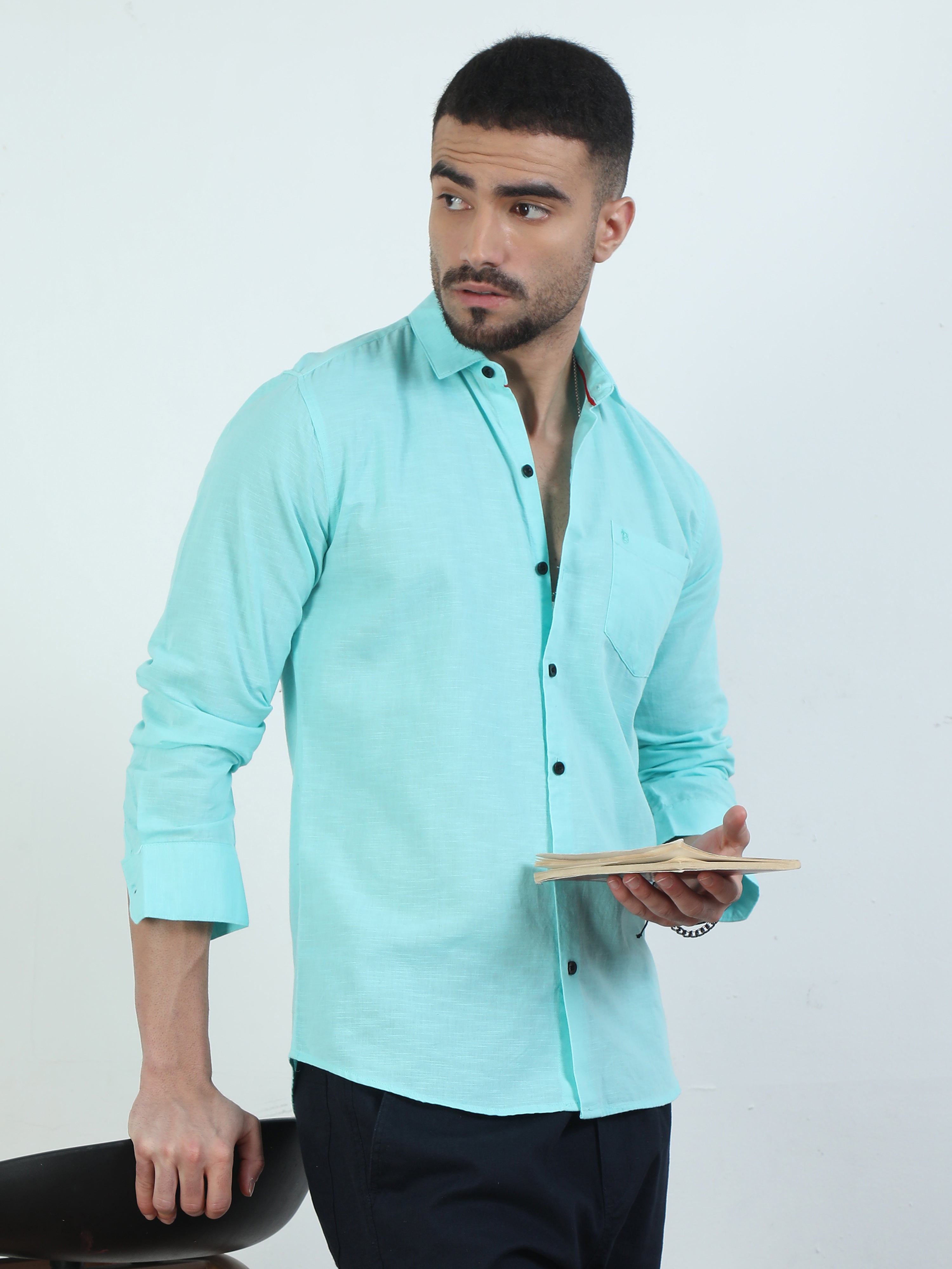 Buy Pure Tone Bright Blue Solid Shirt For Men Online