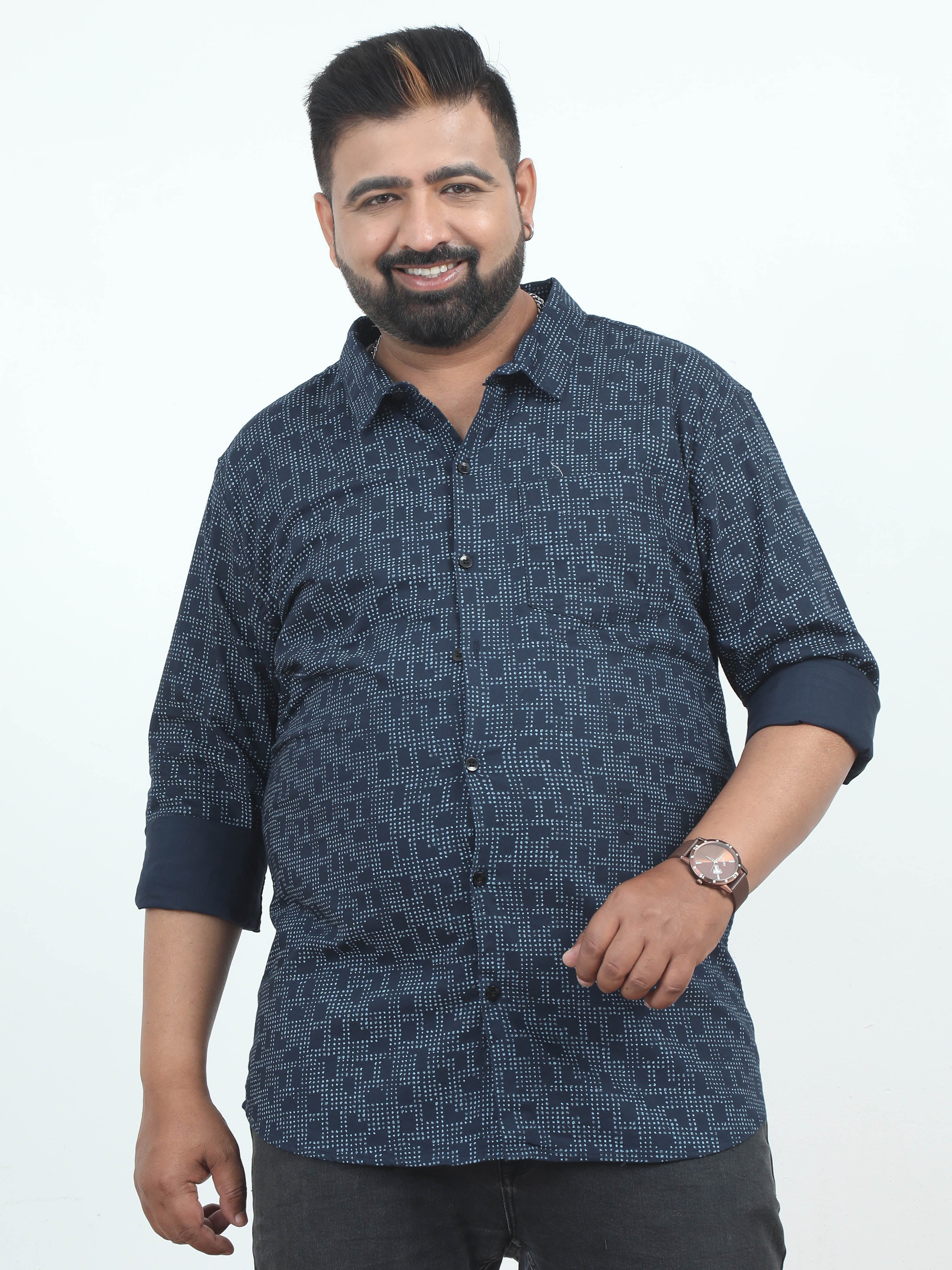Buy Printed Cobalt Blue Plus Size Shirt For Men Online