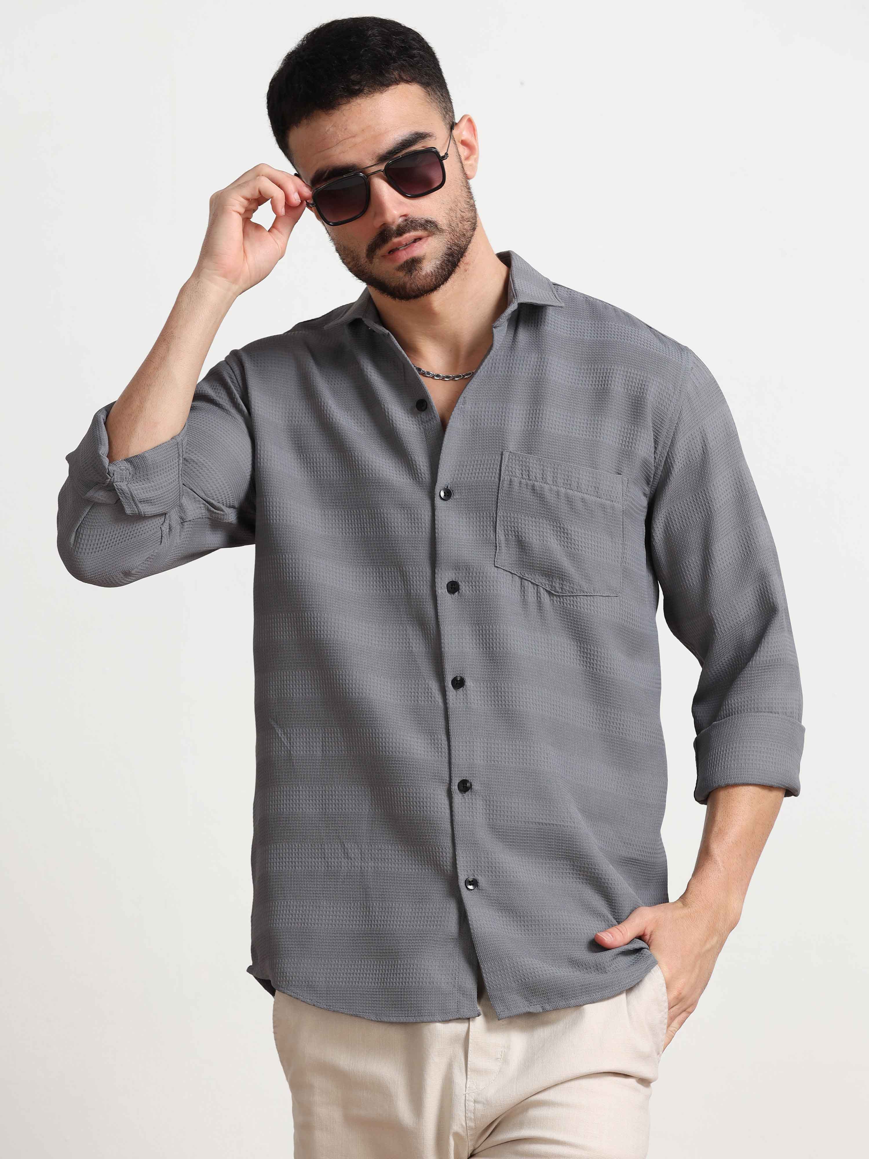 Buy Stylish Grey Textured Shirt for Men Online in India