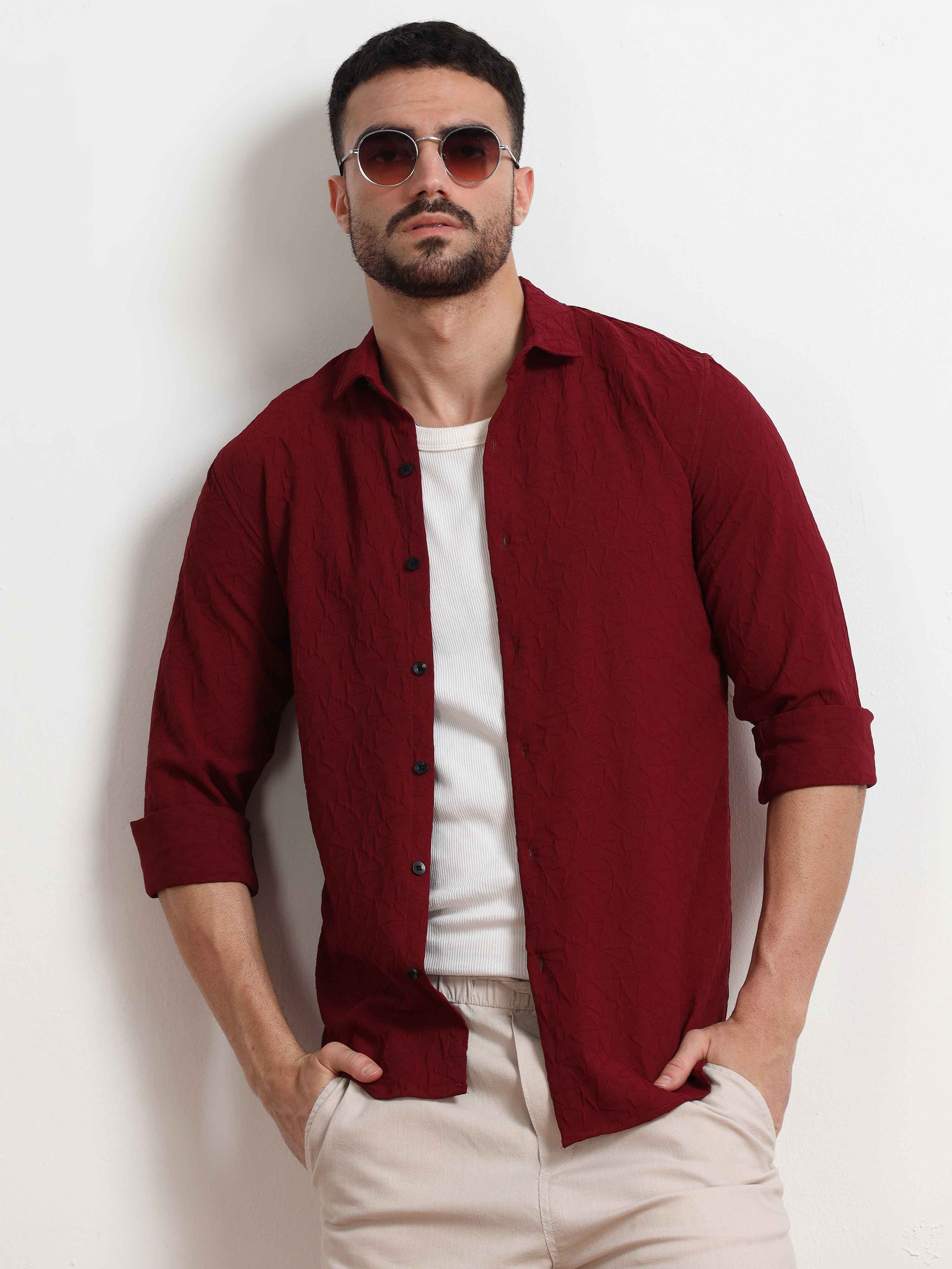 Buy Textured Red Shirt for Men Online at Great Price